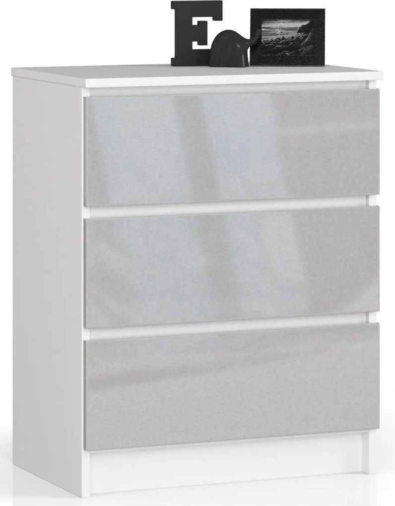 Komoda K60 3SZ bílá/metalický lesk