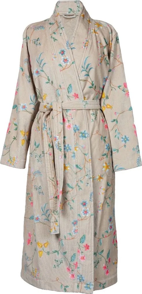 Pip Studio Les Fleurs bavlněný froté župan, khaki (Dámský župan z bavlněného froté středně dlouhý)