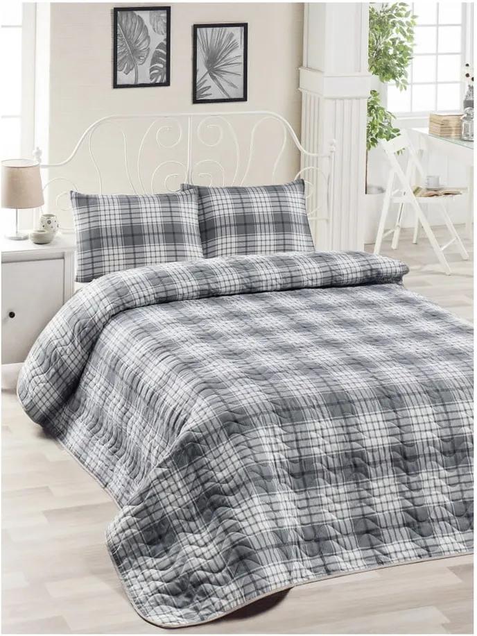 Set bavlněného šedého přehozu přes postel a povlaku na polštář Muro Gerro, 160 x 220 cm