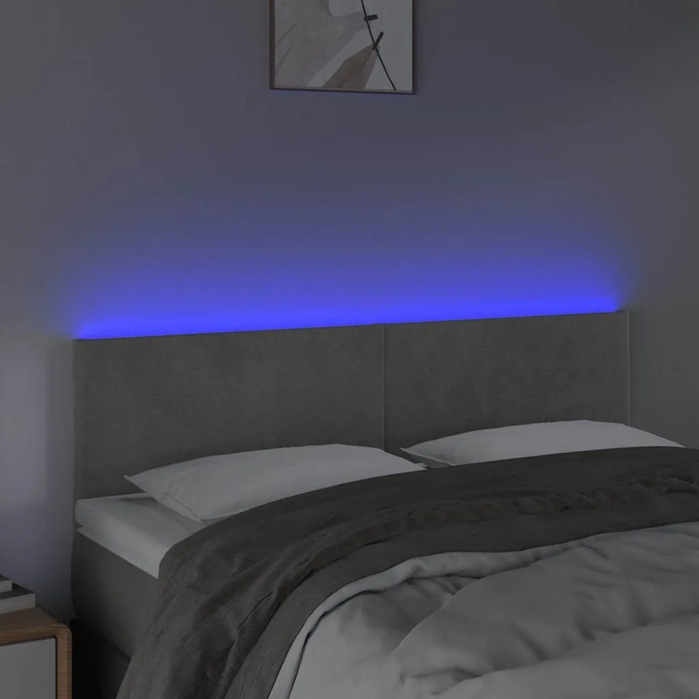 Čelo postele s LED světle šedé 144 x 5 x 78/88 cm samet 3121380