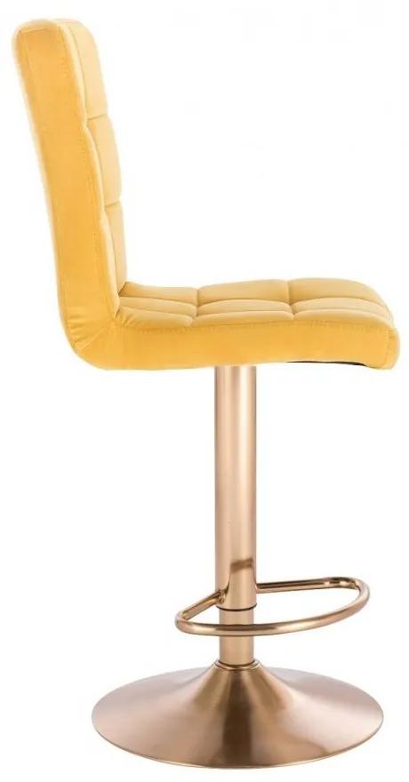 LuxuryForm Barová židle TOLEDO VELUR na zlatém talíři - žlutá