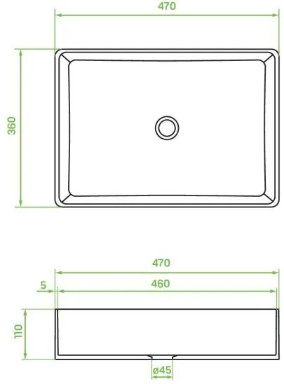 Laveo Kvadrato, umyvadlo 47x36 cm, obdélník pultové umyvadlo na desku, bílá, LAV-VUK_6247