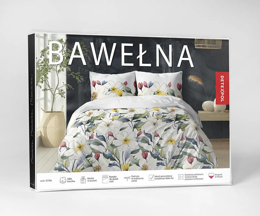 Detexpol Bavlněné povlečení 160x200 bílé s barevnými květinami – 5774 A – Cotton Bloom