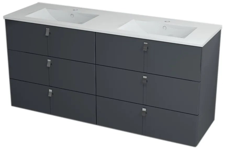 MITRA umyvadlová skříňka s umyvadlem, 3 zásuvky, 150x70x46 cm, antracit (2XMT0821601-150) SAPHO