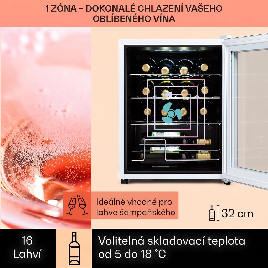 Klarstein Shiraz 16 Quartz, vinotéka, 42 l,160 W, 5-18 °C, dotykové ovládání