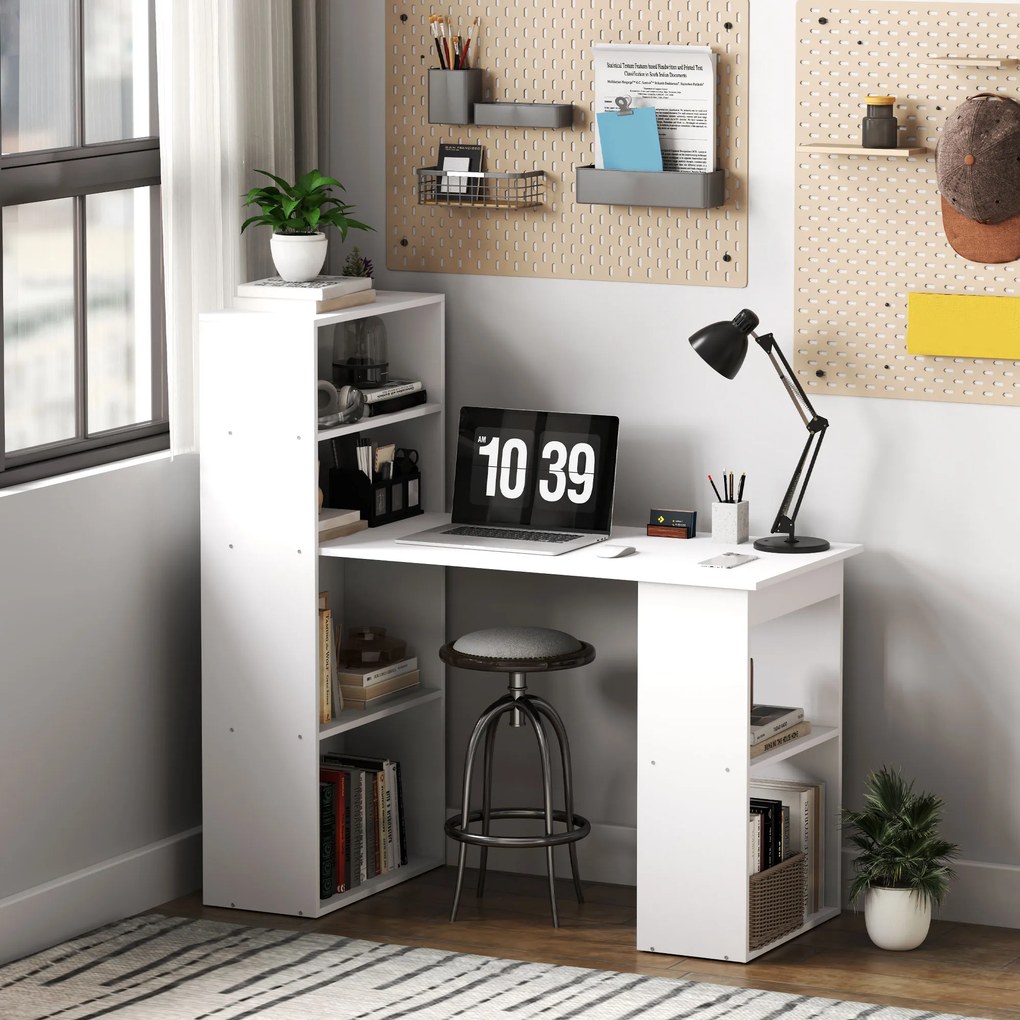 HOMCOM Psací stůl kuchyňský stůl s policí 120x55cm počítačový stůl na notebook pracovní stůl v bílé barvě pro kancelář a domácí kancelář