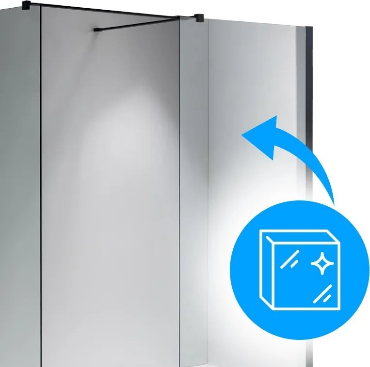 BPS-koupelny 2-dílná sprchová zástěna Walk-in HYD-SH07-D-BL 80x90, černá mat/transparent - bez vaničky