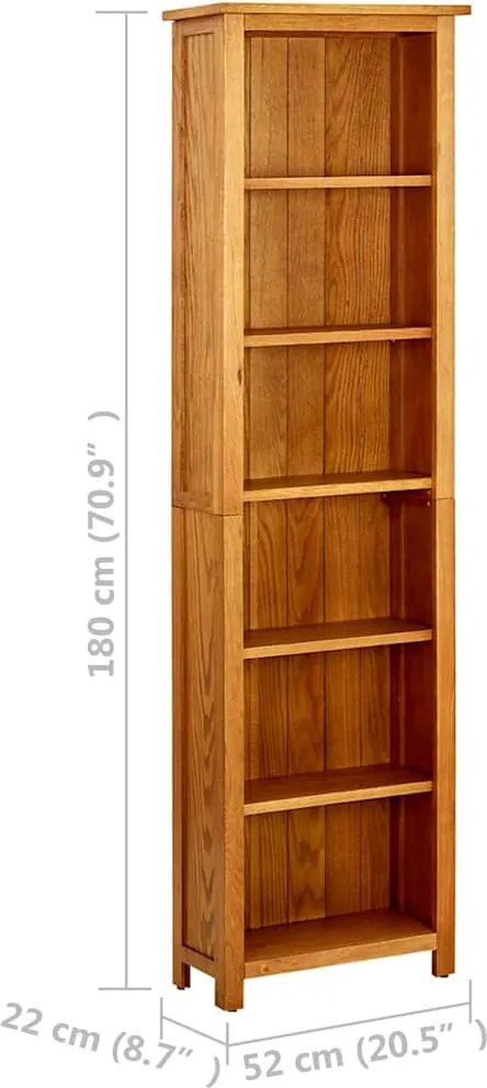 Knihovna se 6 policemi 52x22x180 cm masivní dubové dřevo 331742