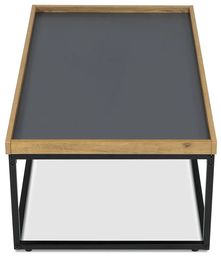 Konferenční stolek CT-613 OAK, 100x60 cm, MDF deska šedá, divoký dub, kov černý matný lak