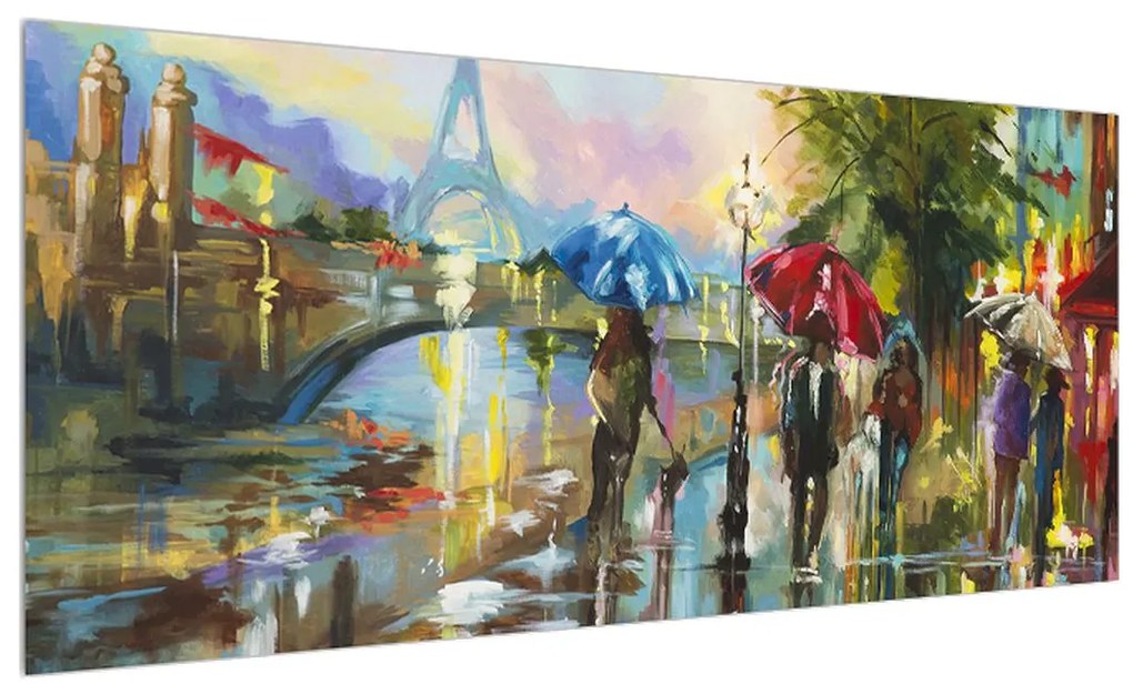 Obraz deštivého počasí a Eiffelovy věže (100x40 cm)