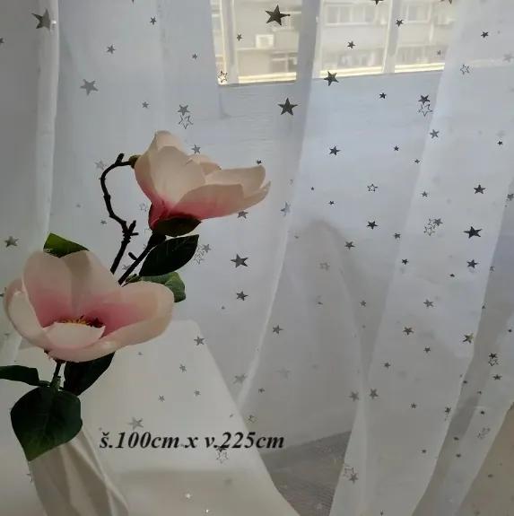 KIRA Hotová voálová vánoční záclona s hvězdičkami na kroužcích 100x225cm bílá