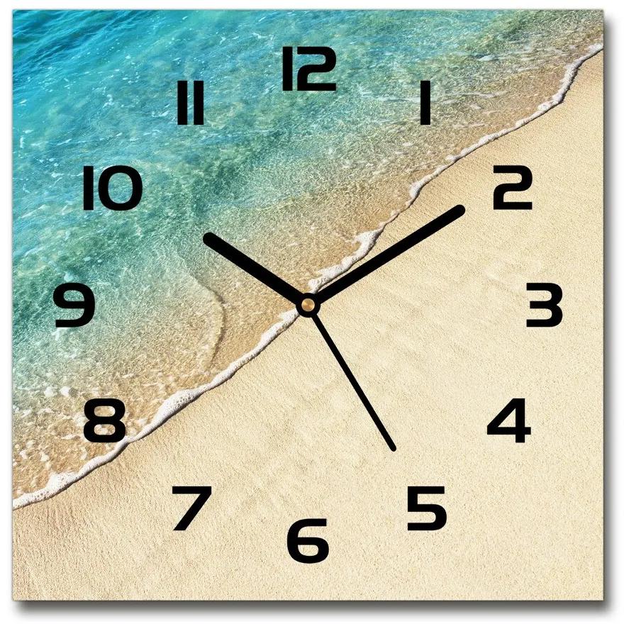 Wallmuralia Skleněné hodiny čtverec Vlna na pláži 30x30 cm