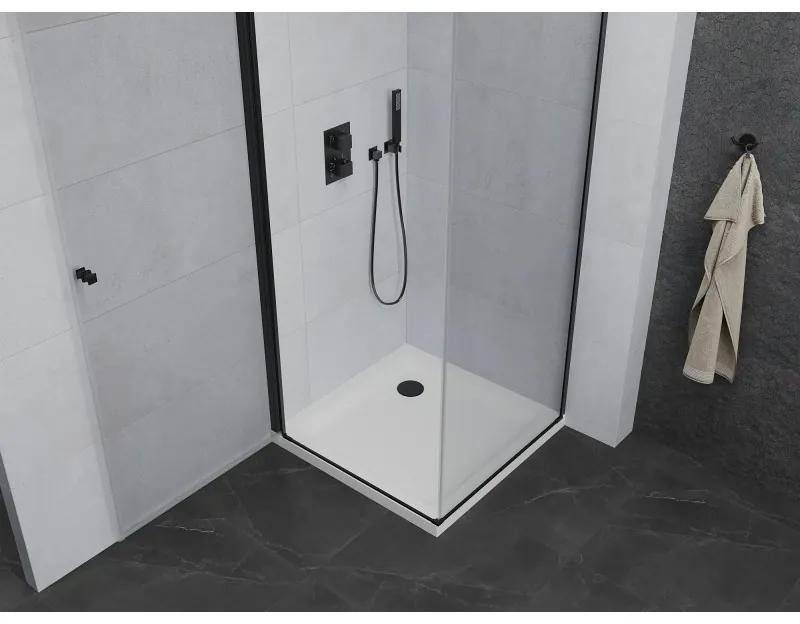 Mexen Pretoria sprchový kout s otočnými dveřmi 80 x 80 cm, průhledné, Černá + vanička do sprchového kouta Flat - 852-080-080-70-