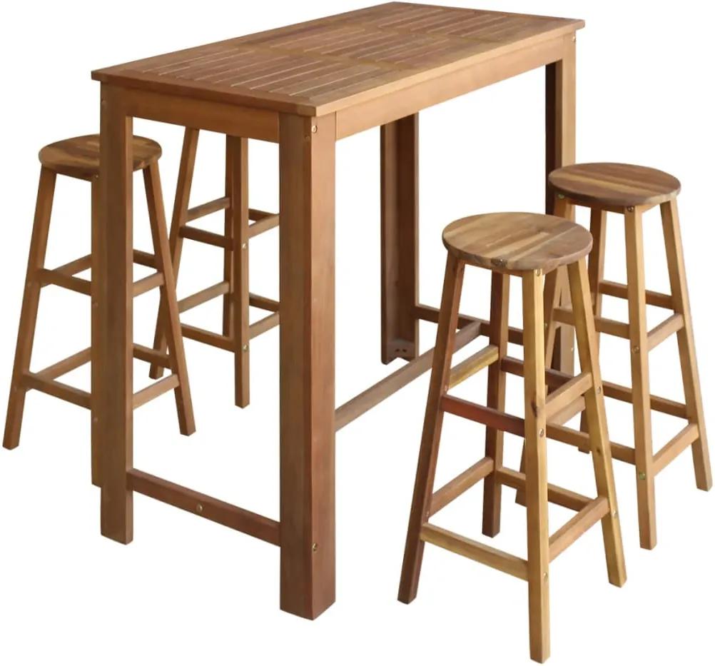 Barový stůl a stoličky z masivního akáciového dřeva sada 5 kusů