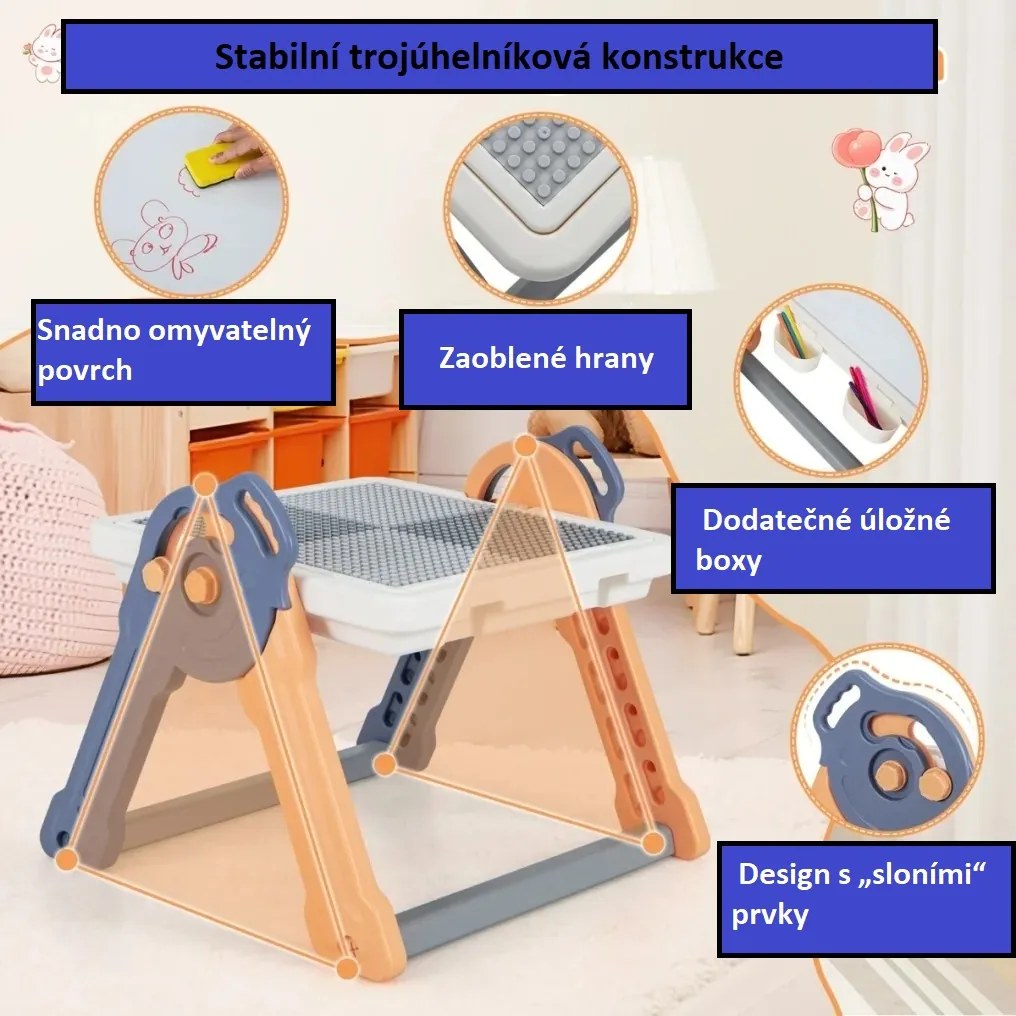 Dětský víceúčelový oboustranný stojan na hraní 6v1 se stoličkou TM10071