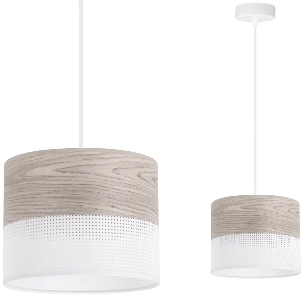 Závěsné svítidlo Wood, 1x světle béžová dubová dýha/bílé plastové stínítko, (fi 20cm)