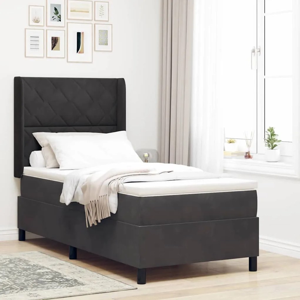 Postel s boxspringem s čelo Černá 90 x 200 cm samet 3342046