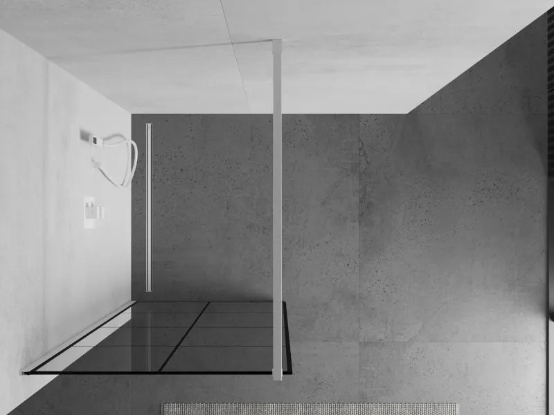 Mexen Kioto, Walk-In sprchová zástěna 90 x 200 cm, 8mm sklo čiré/černý vzor, bílý profil, 800-090-101-20-77