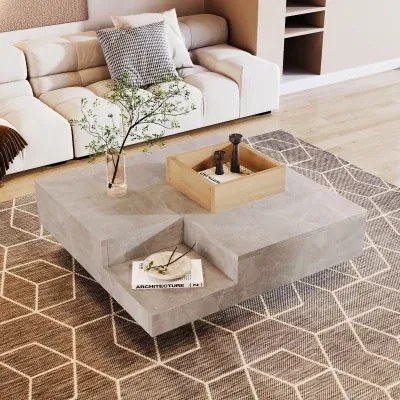 Aosom Čtvercový konferenční stolek 72x72x30 cm, designový nábytek s úložnou boxem ke gauči, betonově šedá