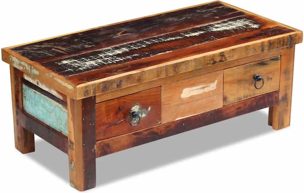 Konferenční stolek zásuvky masivní recyklované dřevo 90x45x35cm 243321