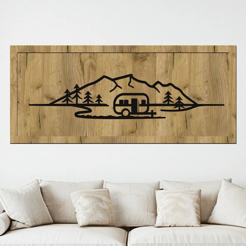 dřevo života Dřevěný obraz KEMPING Zvolte rozměr (cm): 60x26, Zvolte barvu dekoru: Buk