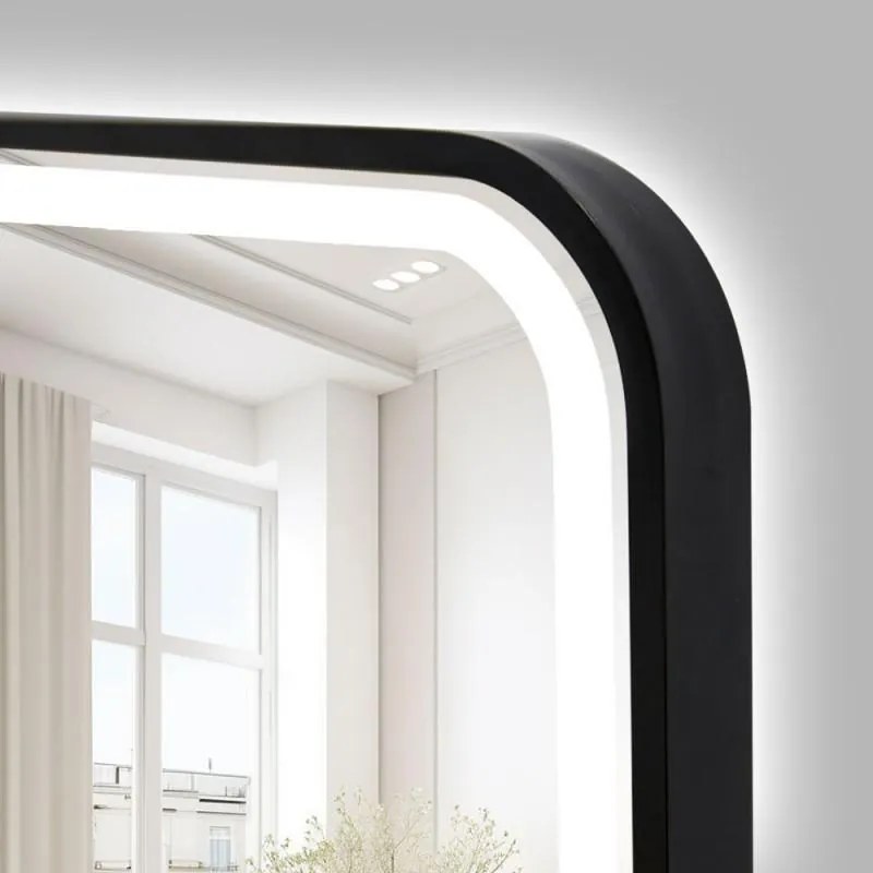 Erga Sari, LED zrcadlo v černém rámu s vyhříváním a dotykovým ovládáním, 80 × 60 cm, černá matná, ERG-YKA-MR.SARI-BLK-60X80