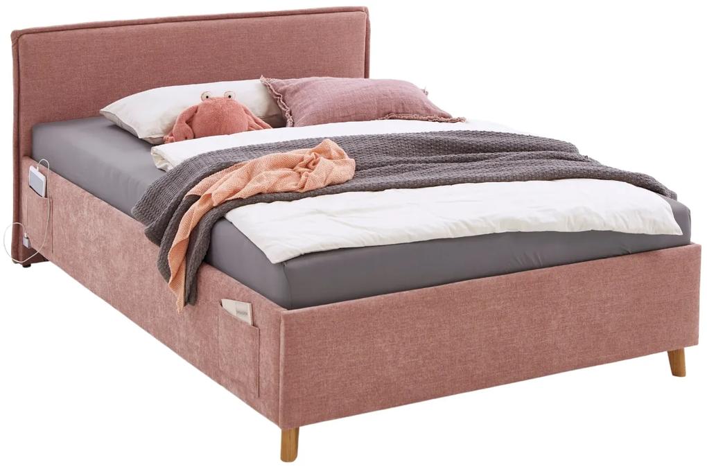 OnaDnes -20% Růžová čalouněná postel Meise Möbel Fun 90 x 200 cm s úložným prostorem