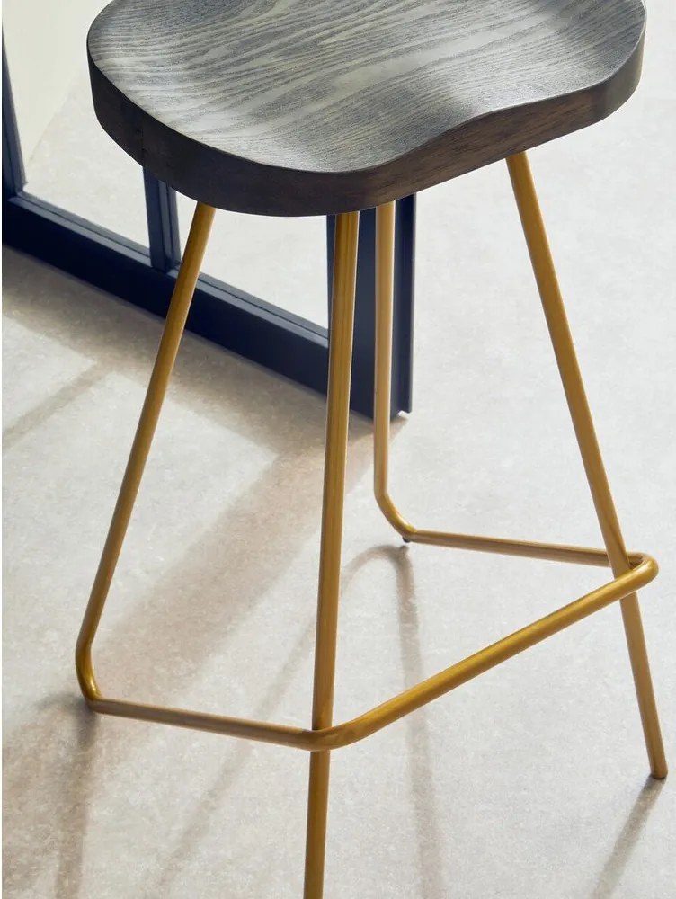 Barová stolička z jilmového dřeva ve zlaté barvě/v přírodní barvě (výška sedáku 78 cm) District – Premier Housewares