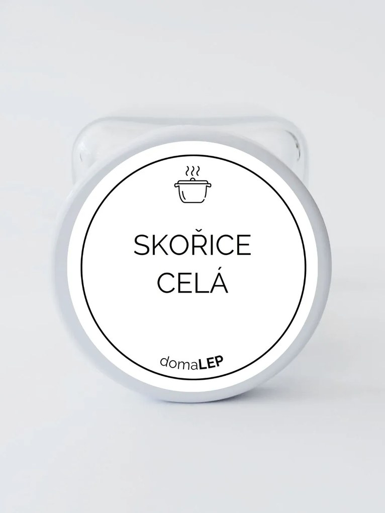 Samolepka na kořenky SKOŘICE CELÁ bílá 5 cm základní písmo