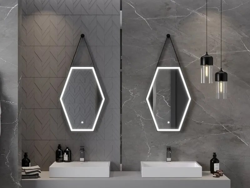 Mexen Orla osvětlené koupelnové zrcadlo 50 x 70 cm, LED 6000K, anti-mlžný, černý rám - 9815-050-070-611-70