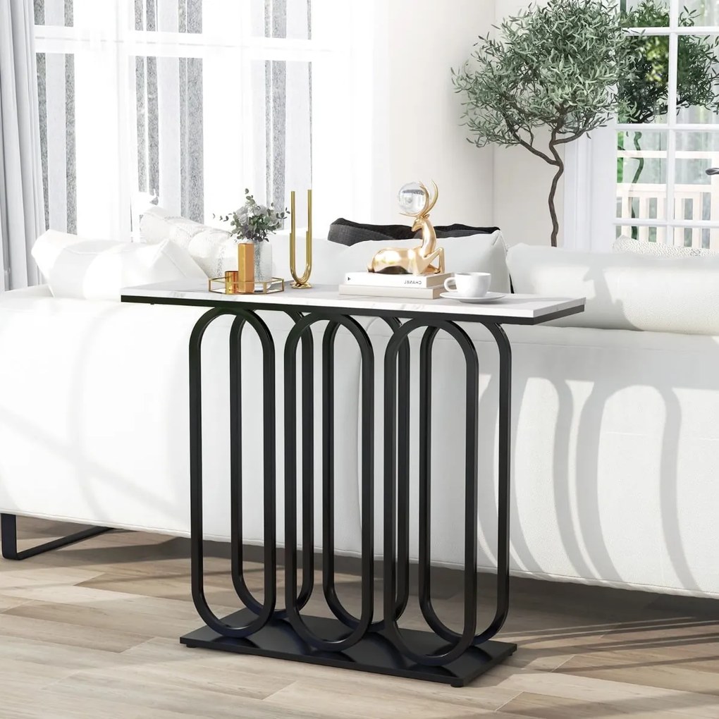 Costway Konzolový stolek 100 cm v mramorovém vzhledu, černý