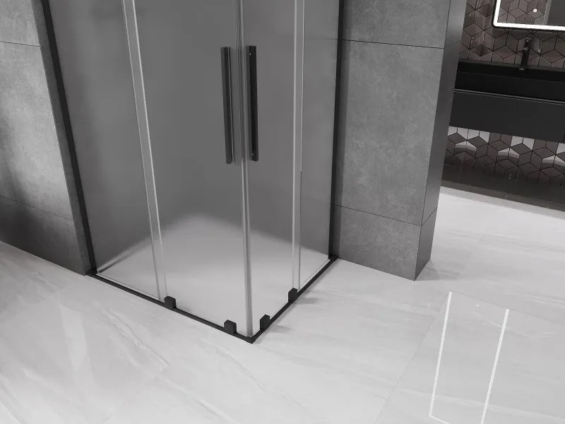 Mexen Velar L Duo, sprchový kout s posuvnými dveřmi 90 x 80 cm, 8mm sklo námraza, černá matná, 871-090-080-02-33-70