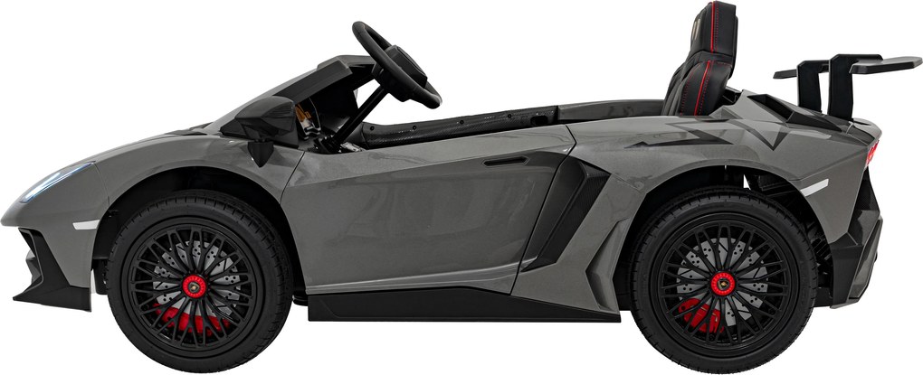 Ramiz Elektrické auto Lamborghini Aventador SV pro 2 děti Šedé + Bezkartáčový motor + Nafukovací kola + LED audio