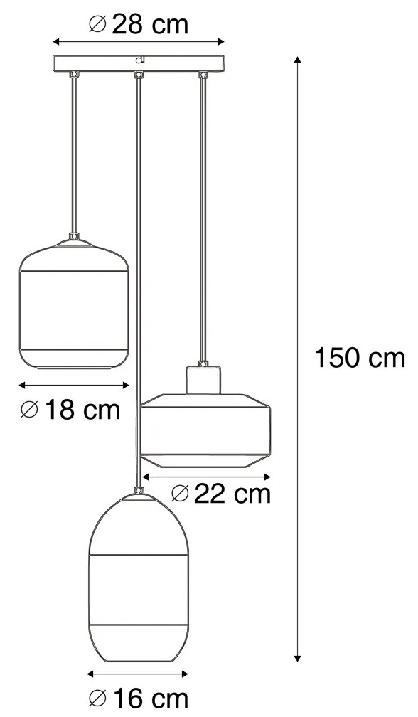 Moderní závěsné svítidlo černé s jantarovým sklem 3-světla - Sheena