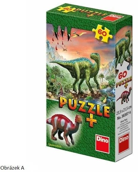 DINO Puzzle 60 dílků Dinosauři 6 druhů + figurka dinosaura dn383074
