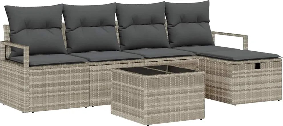 Set pohovek 6 ks 5-Počet míst Světle šedá polyratan 3359171