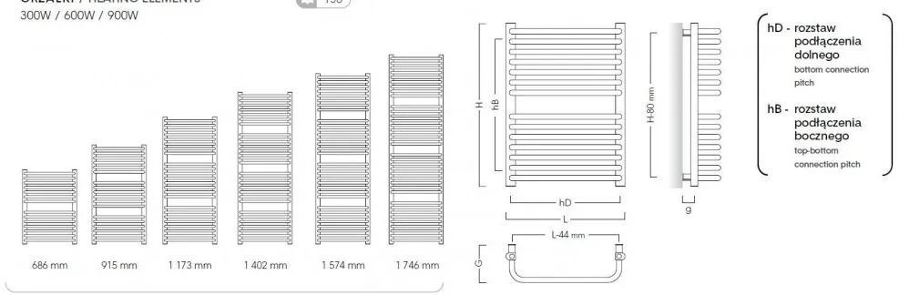 Instalprojekt Koupelnový radiátor STANDARD Barva radiátoru - Bílá, Rozměr radiátoru - 600 x 1574 mm, výkon 1041 W, Typ připojení - Klasické (na rozteč) RADSTA601635