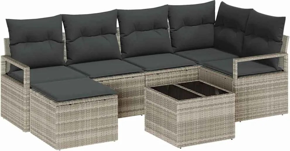 Set pohovek 7 ks Světle šedá polyratan 3346462
