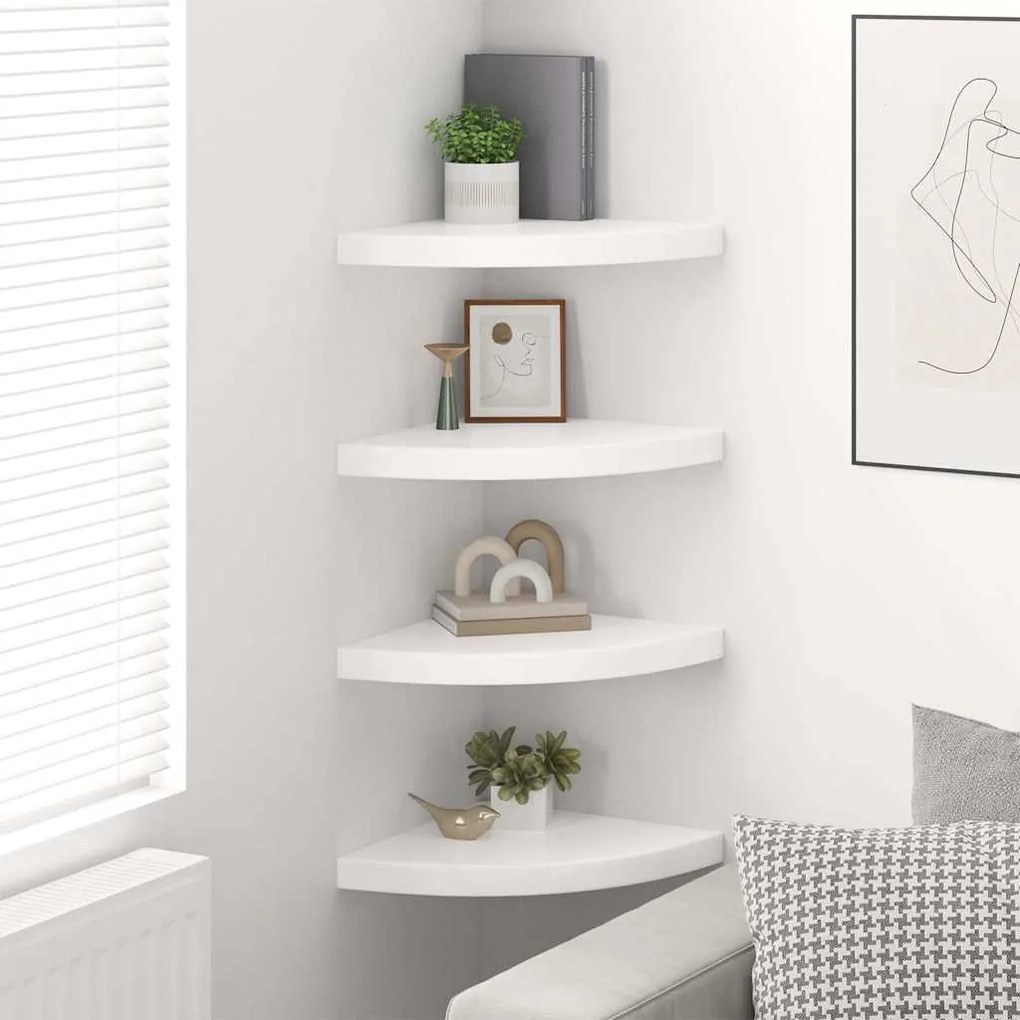 323909 Floating Corner Shelves 4 pcs High Gloss White 35x35x3,8 cm MDF 323909
