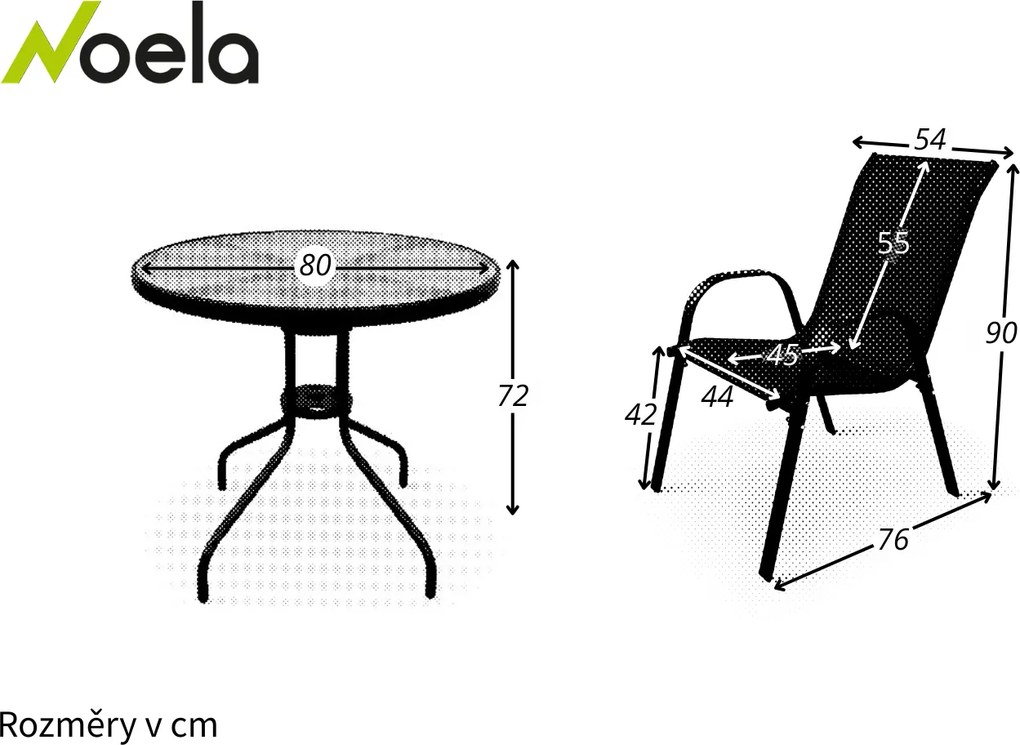 Noela Zahradní jídelní set Capri 80cm + 4x kovová židle Ramada
