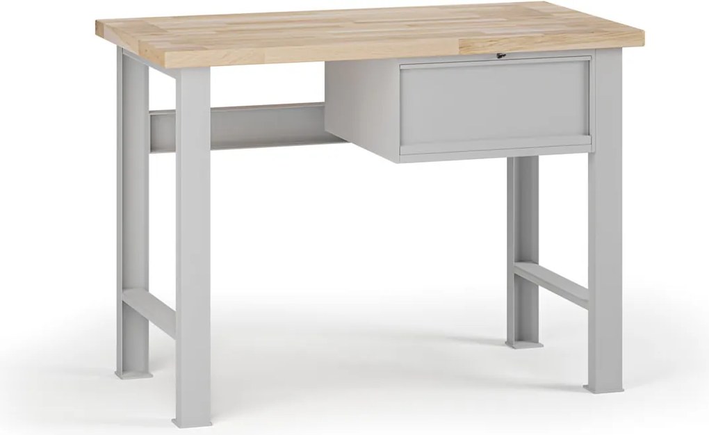 Dílenský pracovní stůl G7, buková spárovka, 1200 x 685 x 840 mm, 1x kontejner, 1 zásuvka, šedá