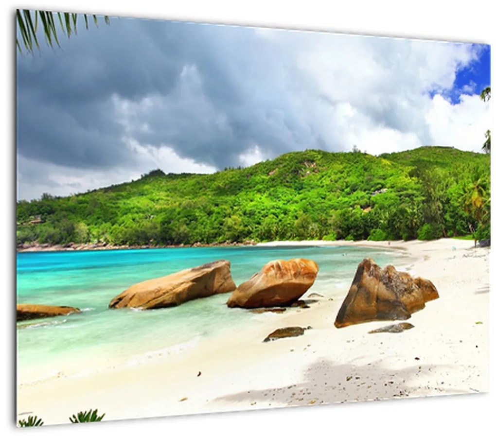 Skleněný obraz - Seychely, pláž Takamaka (70x50 cm)