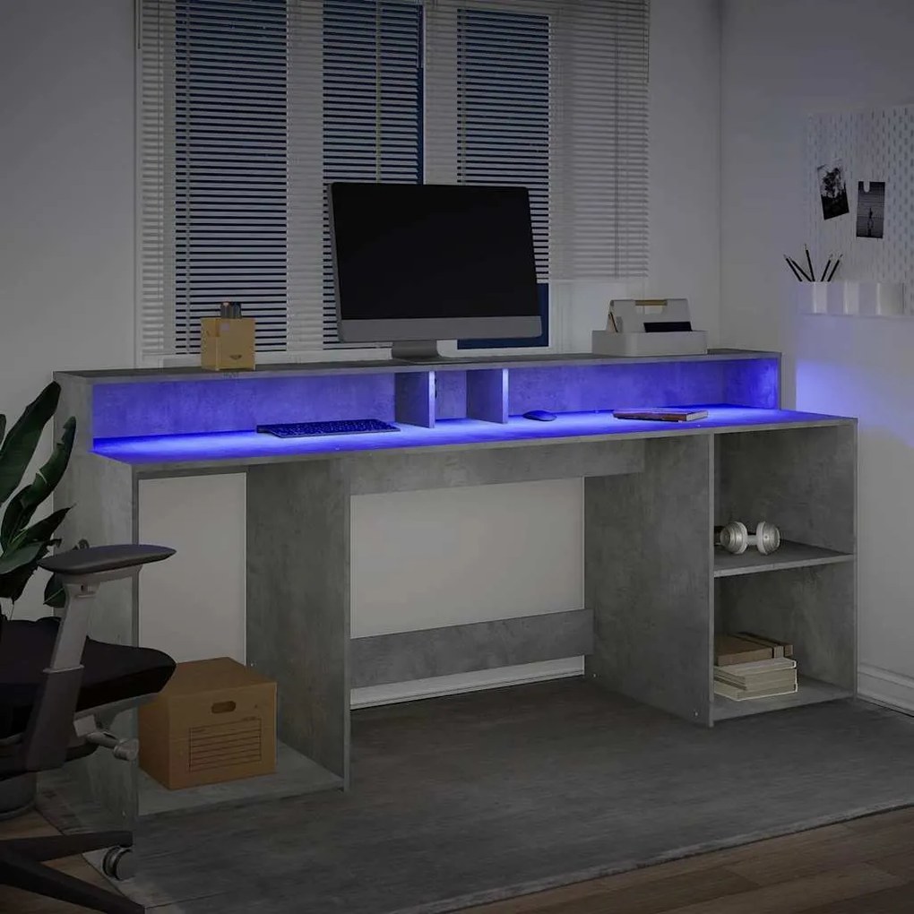 Psací stůl s LED betonově šedý 200x55x91 cm kompozitní dřevo 3309441