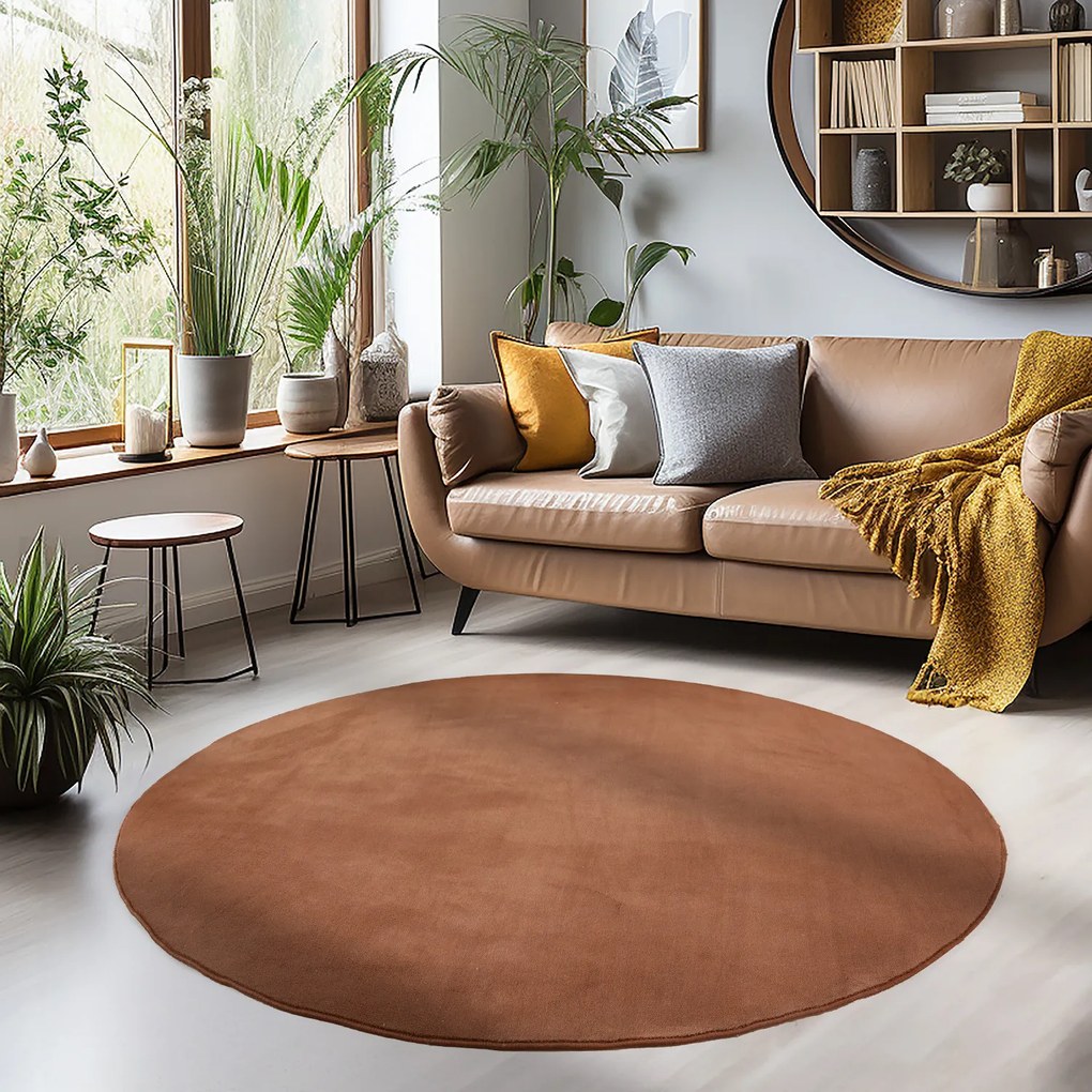 Ayyildiz, Kusový koberec Sky 5400 Brown kruh, 160x160 (průměr) kruh, hnědá, obývací pokoj