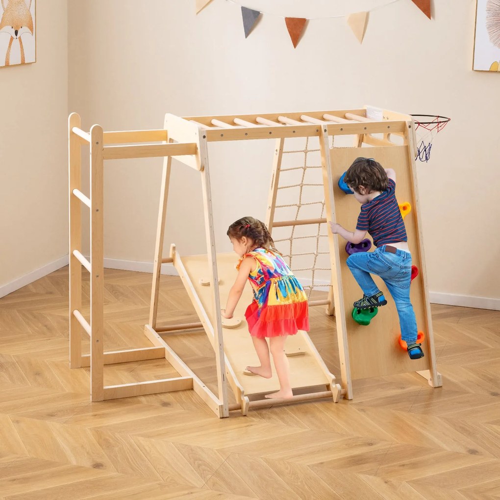 Costway 6-in-1 Vnitřní prolézačka hřiště se skluzavkou lezecká stěna