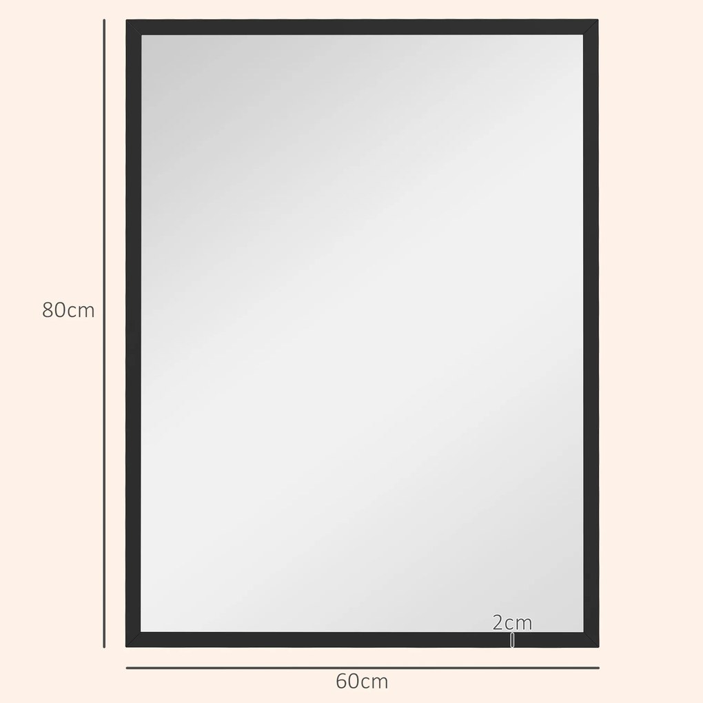 HOMCOM Obdélníkové Zrcadlo se Háčky, Zrcadlo ve Skle a MDF, 60x80 cm, Černé