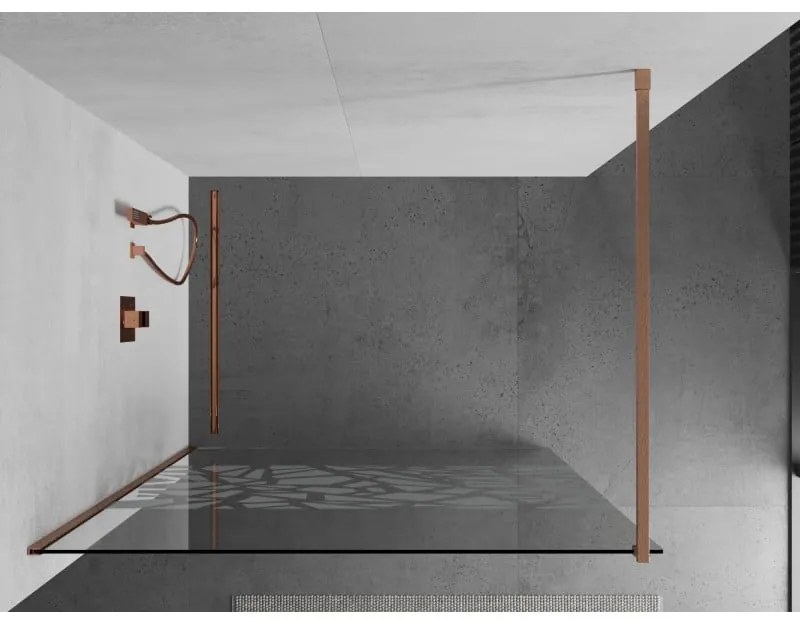 Mexen Kioto, sprchová zástěna Walk-In 90 x 200 cm, 8mm čiré sklo bílý vzor, ​​měděný matný profil, 800-090-101-65-85