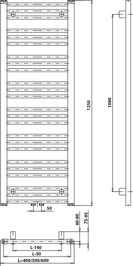 Bruckner Albrecht otopné těleso 400 x 1250 mm středové připojení chrom 600.112.1