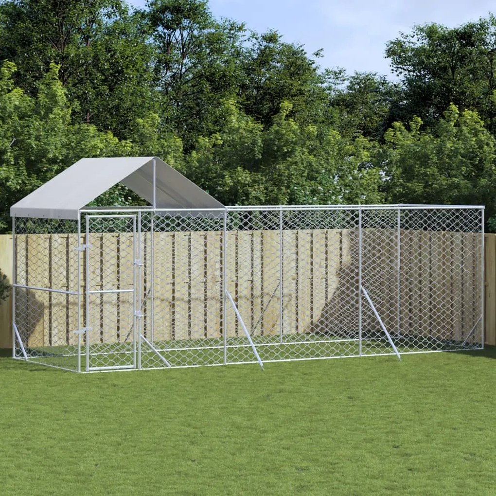 Venkovní psí kotec se střechou stříbrný 6 x 2 x 2,5 m ocel 3190467