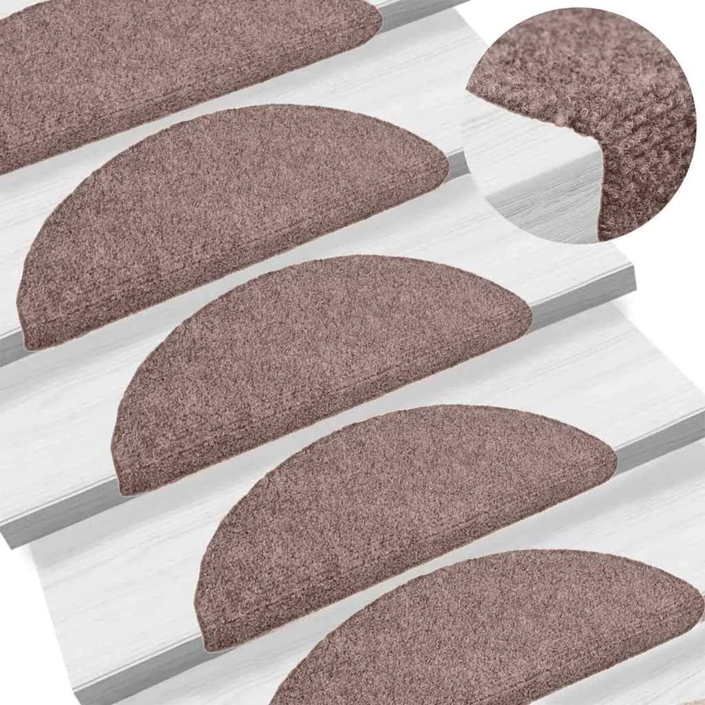 Schodové rohože samolepicí 15 ks 65 x 21 x 4 cm světle hnědé, půlkulaté, velké 132696